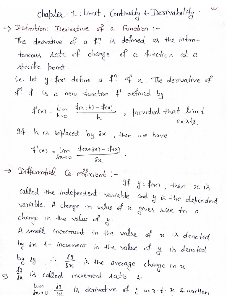 Chapter-1 (Limit Continuity and Derivability) | PDF