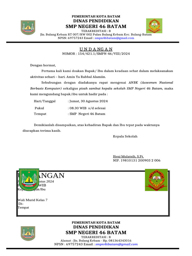 Undangan Rapat Kepsek Baru | PDF