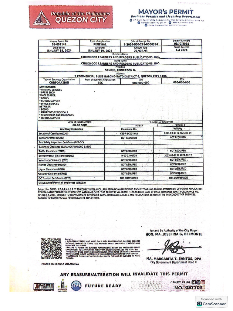 Childhood Mayors Permit & Philgeps | PDF