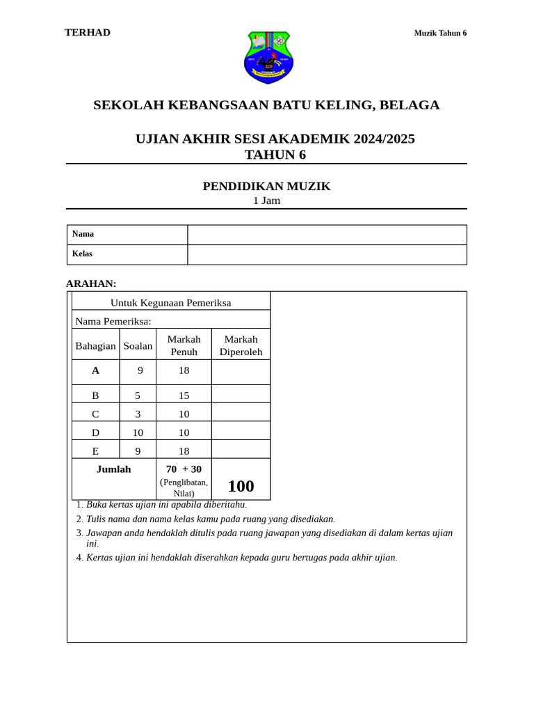 Uasa Muzik Tahun 6 | PDF