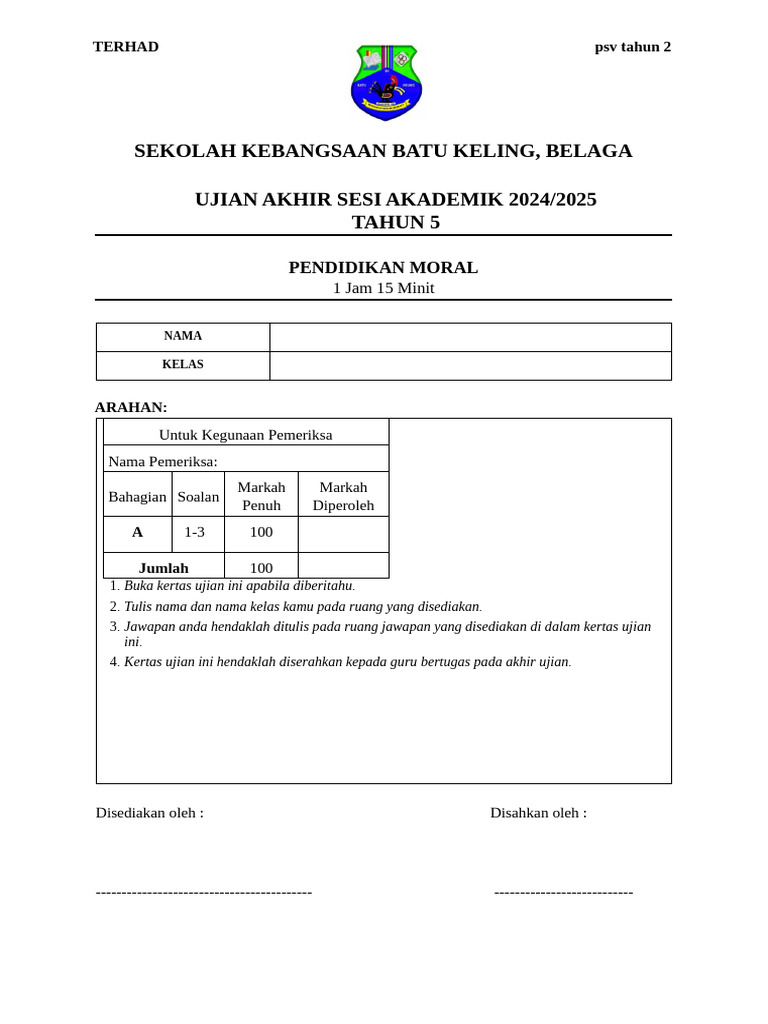 Uasa PSV Tahun 2 | PDF