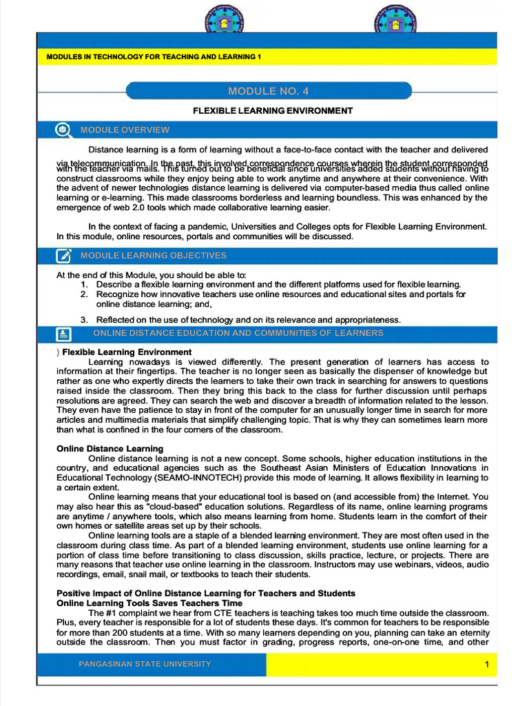 PDF Module No 4 Flexible Learning Environment Compress | PDF