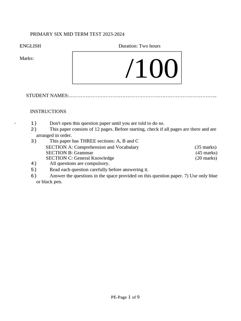 2016 English Primary6 | PDF