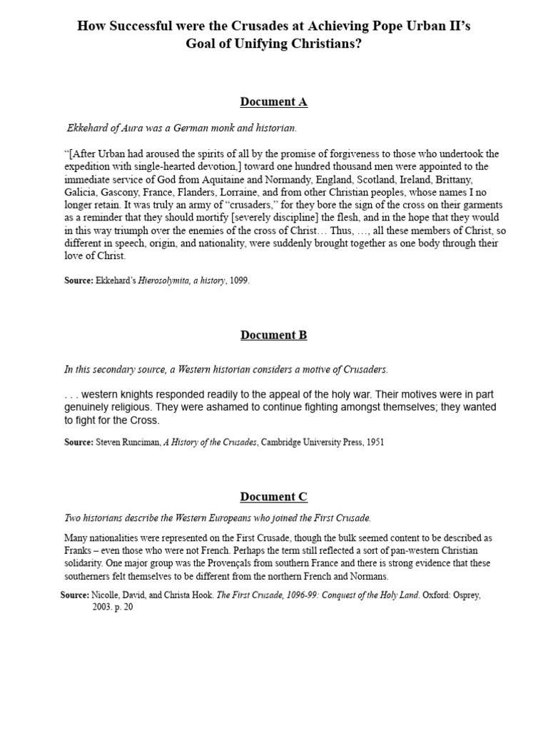 How Successful Were The Crusades at Pope Urban's Goal of Unifying ...