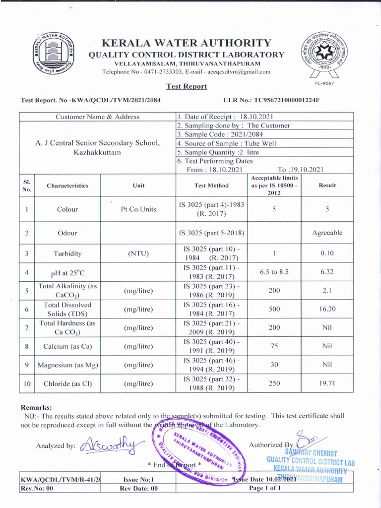Water Test Report 2 | PDF