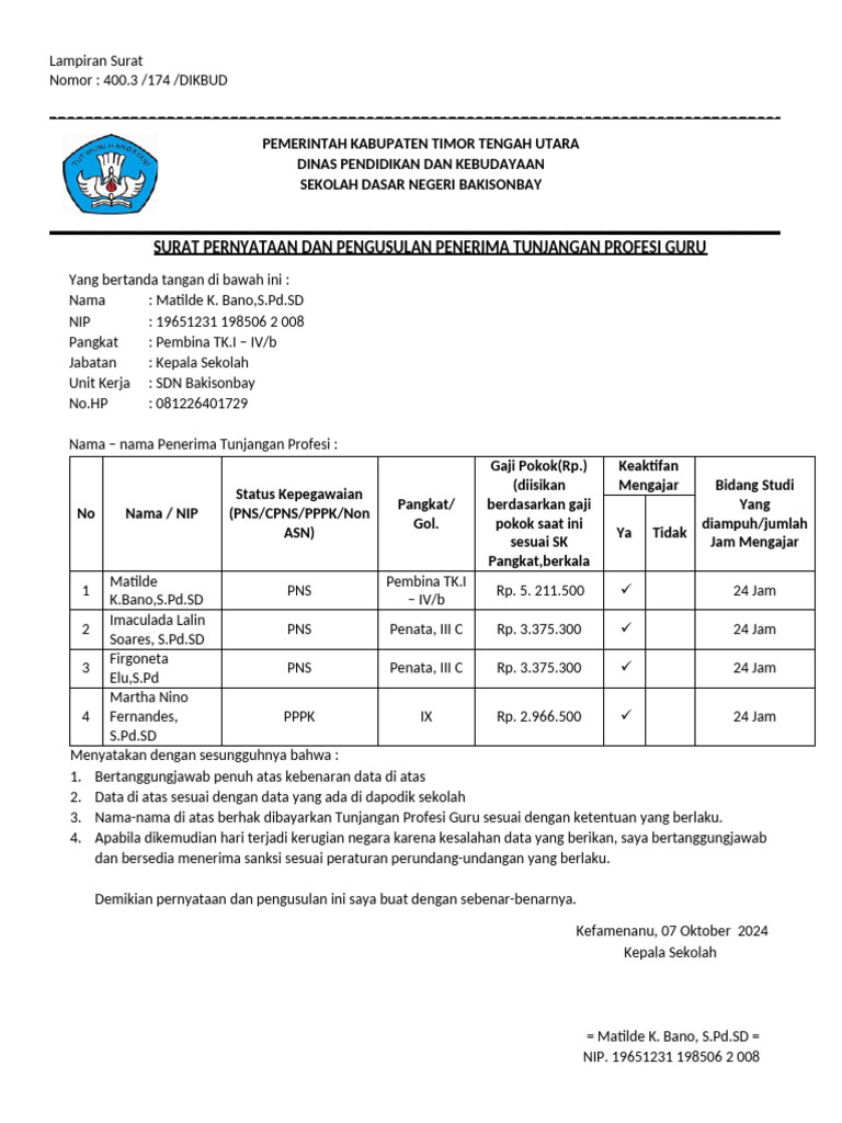 Tahap 1 2024 Surat Pernyataan Dan Pengusulan PTP | PDF