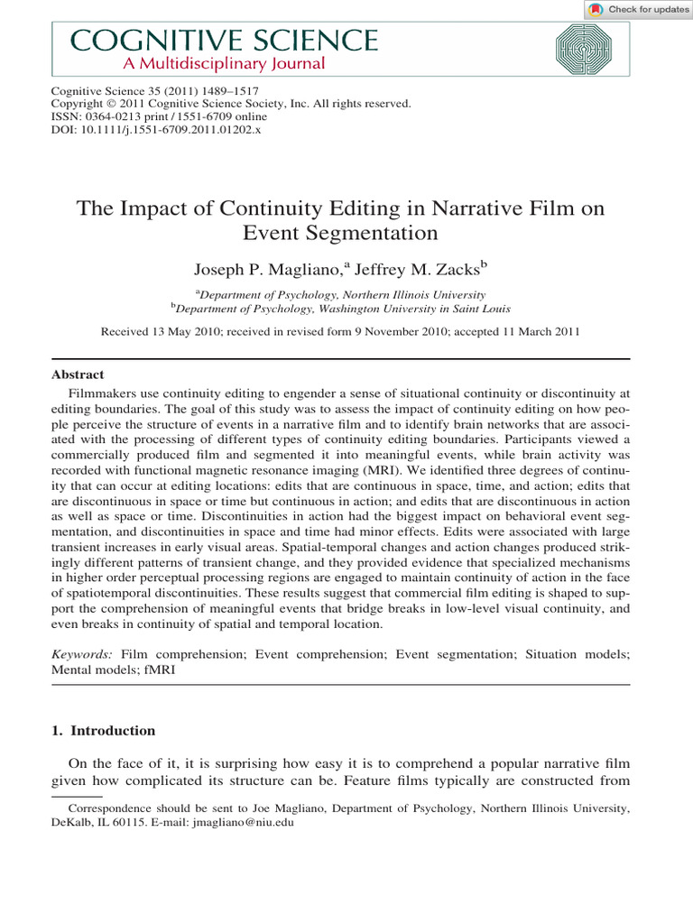Cognitive Science - 2011 - Magliano - The Impact of Continuity Editing in Narrative Film On ...