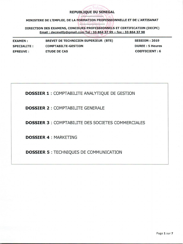 Recueils de Sujets BTS CG 2019 | PDF