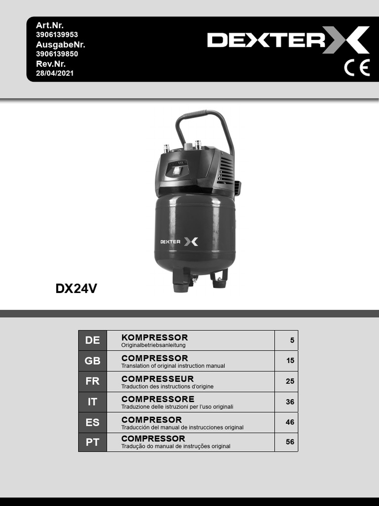 Compresseur Dair Vertical Dexter Dx24v Cuve 211446 | PDF