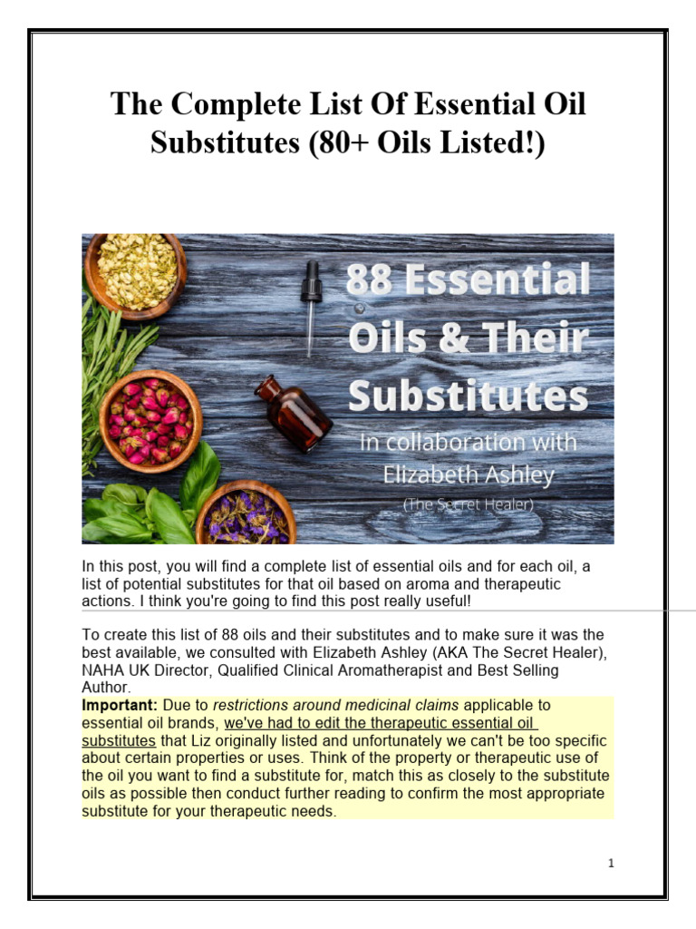The Complete List of Essential Oil Substitutes PDF Free | PDF
