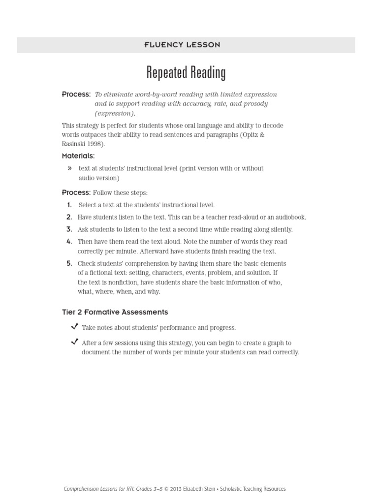 Repeated Reading For Fluency | PDF | Language Arts & Discipline ...