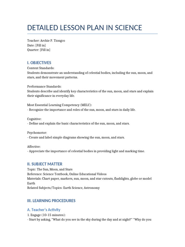 Grade 3 Science Lesson Plan 5es | PDF