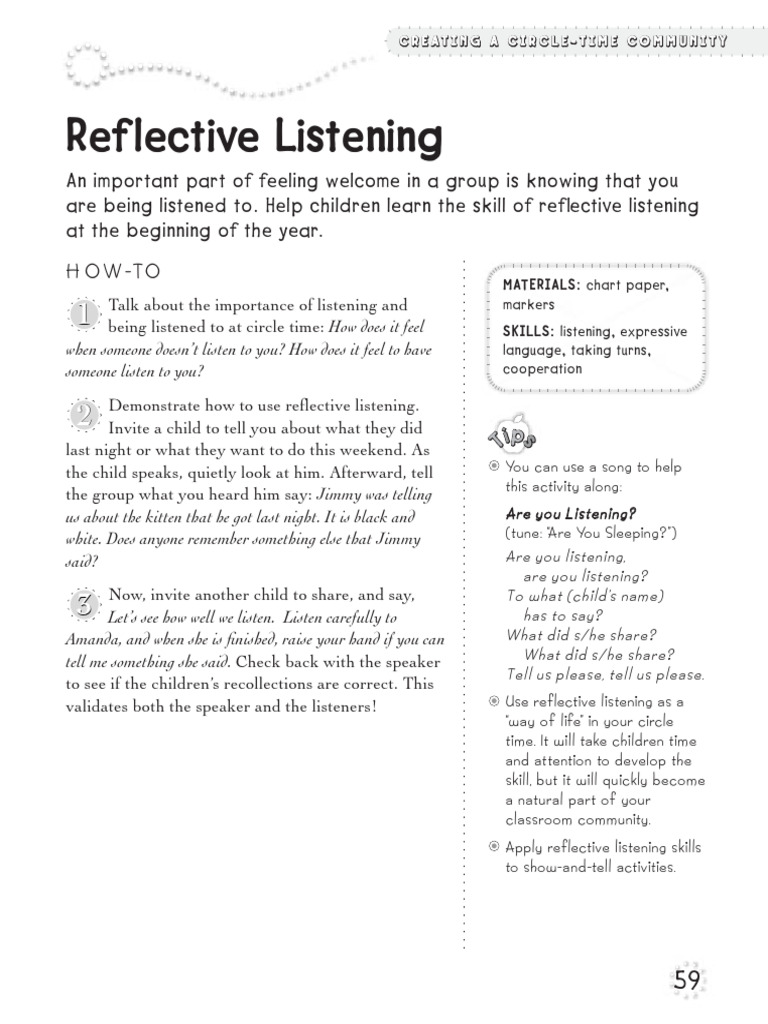 Reflective Listening (Circle Time Activity) | PDF