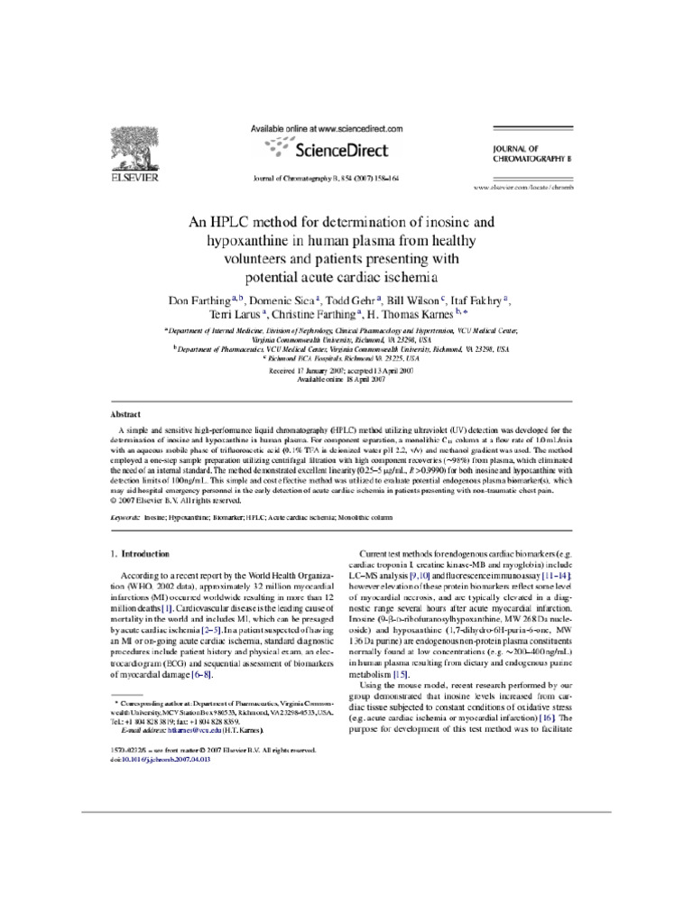 Farthing, D (2007) An HPLC Method For Determination of Inosine and ...