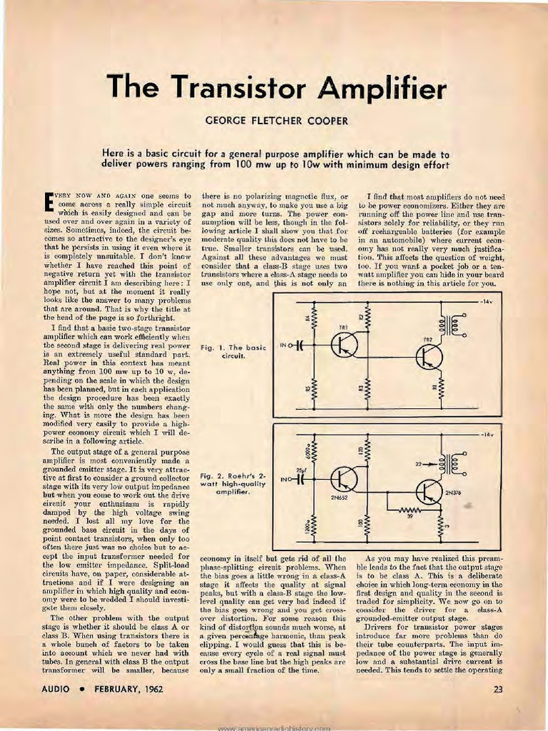 Class A Transistor Amplifiers Up To 10W | PDF