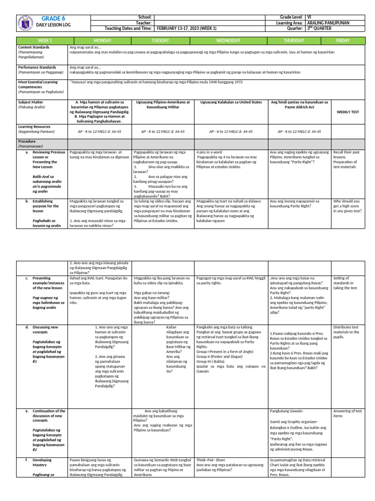 DLL Ap 6 Week 1 | PDF