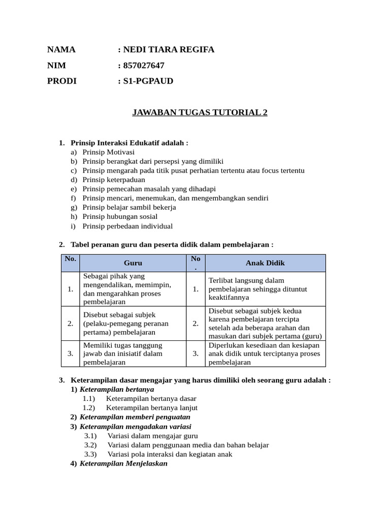 Jawaban Tugas Tutorial 2 Pembelajaran Terpadu - Pgpaud Ut | PDF