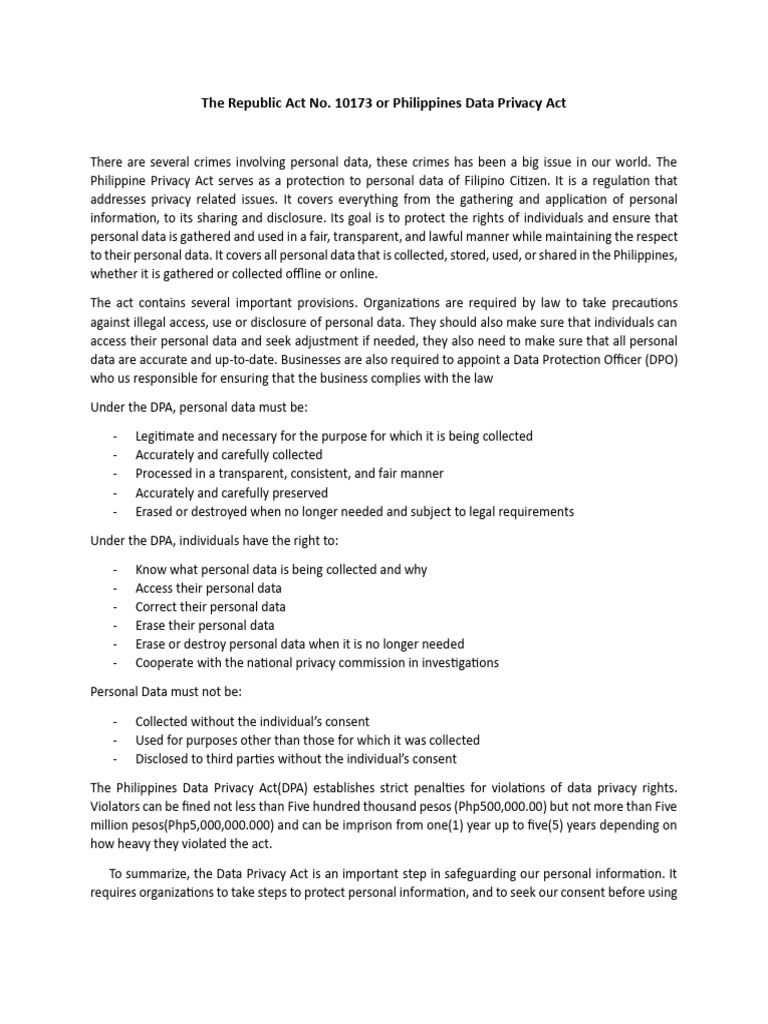 The Republic Act No. 10173 | PDF