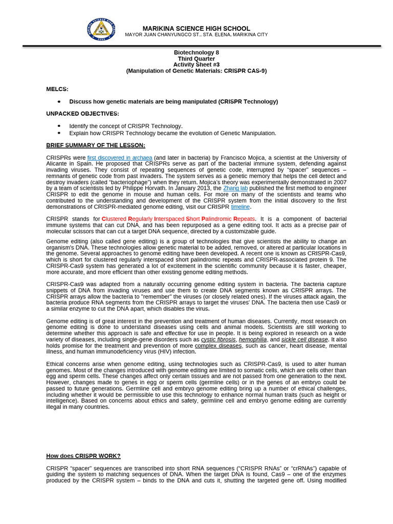 Q3 Activity Sheet #3 (CRISPR CAS-9) | PDF