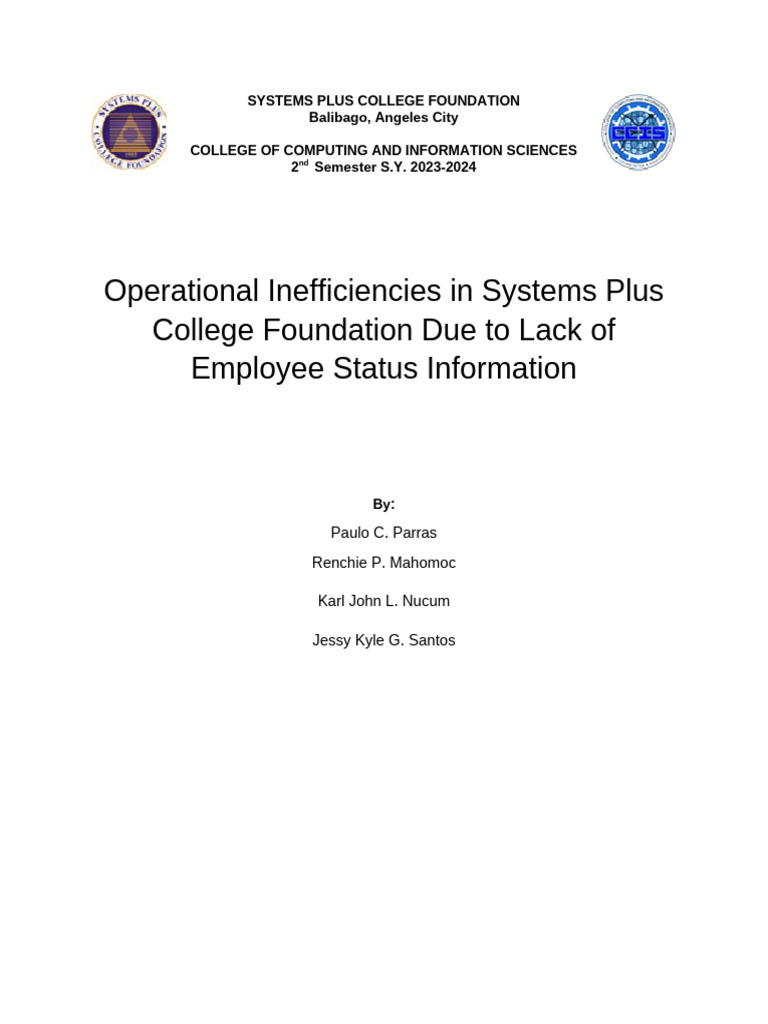 Operational Inefficiencies in Systems Plus College Foundation Due To ...