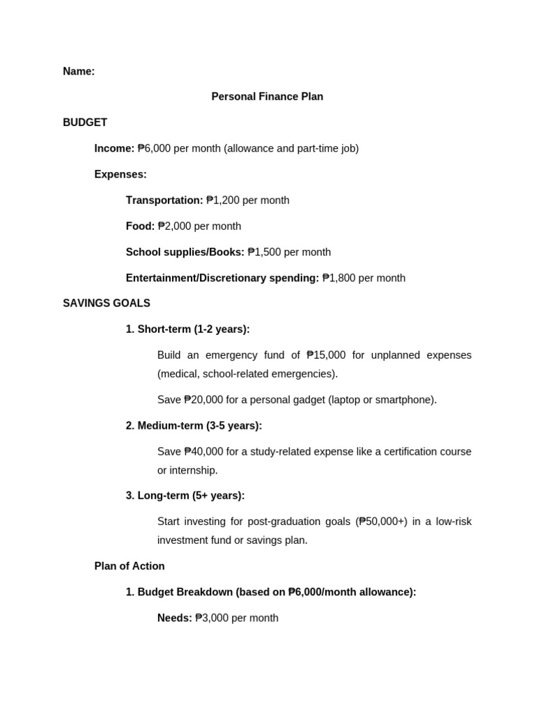 Personal Finance Plan | PDF