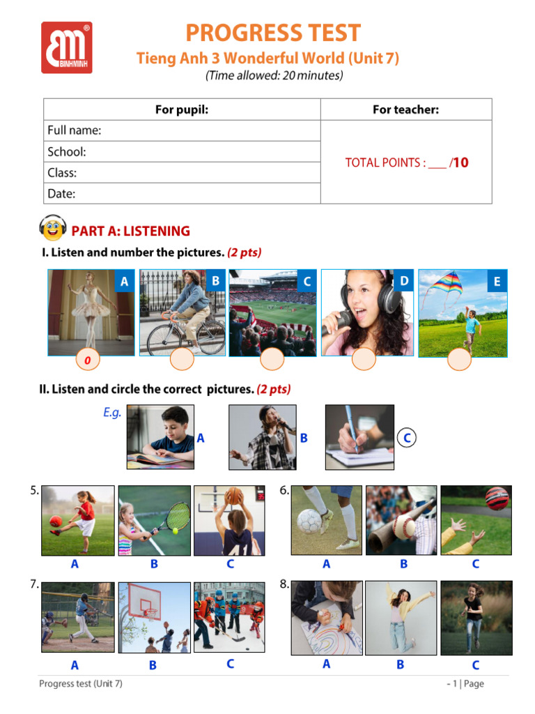 Grade 3 - Progress Test - Unit 7 (Easy) | PDF