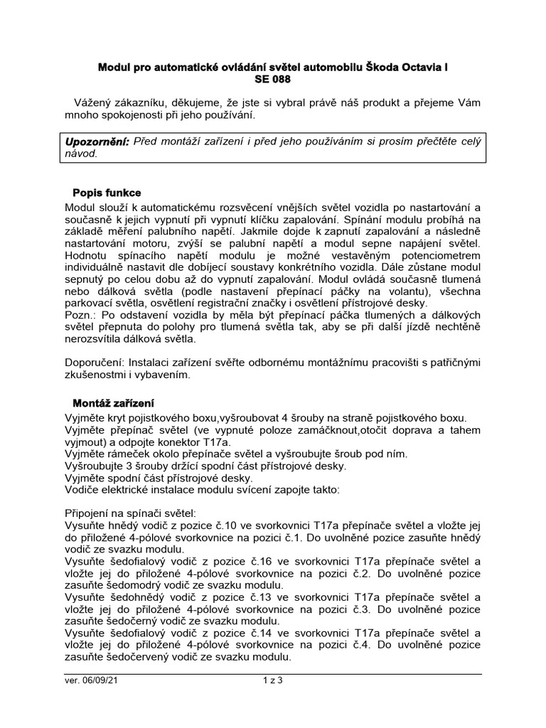 Denné svietenie Škoda Octavia SE 088 | PDF