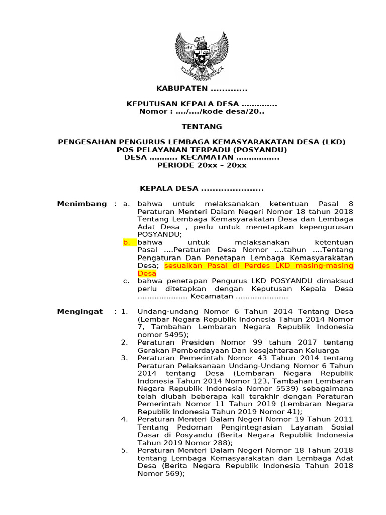 Contoh SK LKD-POSYANDU | PDF