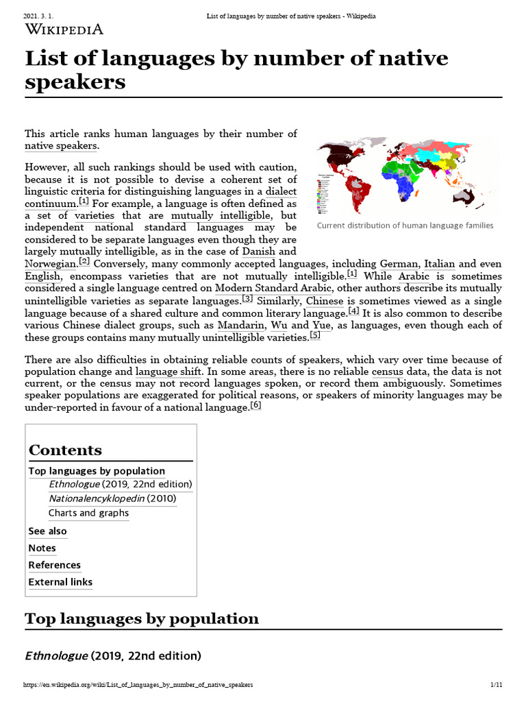List of Languages by Number of Native Speakers - Wikipedia | PDF