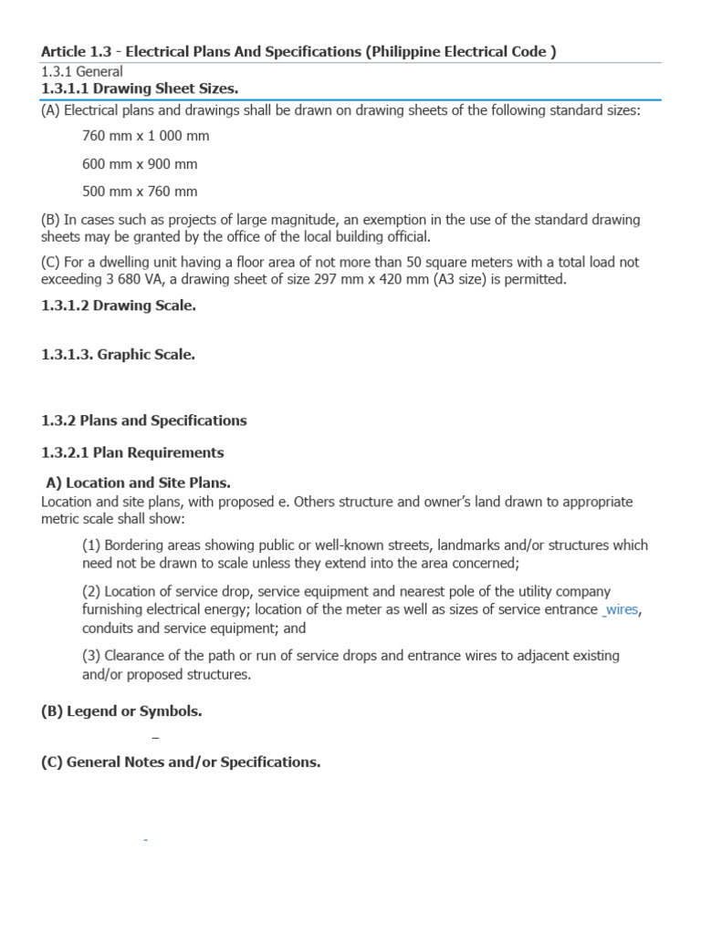 Electrical Code Plans and Specifications | PDF
