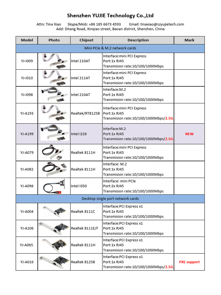 Network Card Catalog From YUJIE TECH June 2024 | PDF