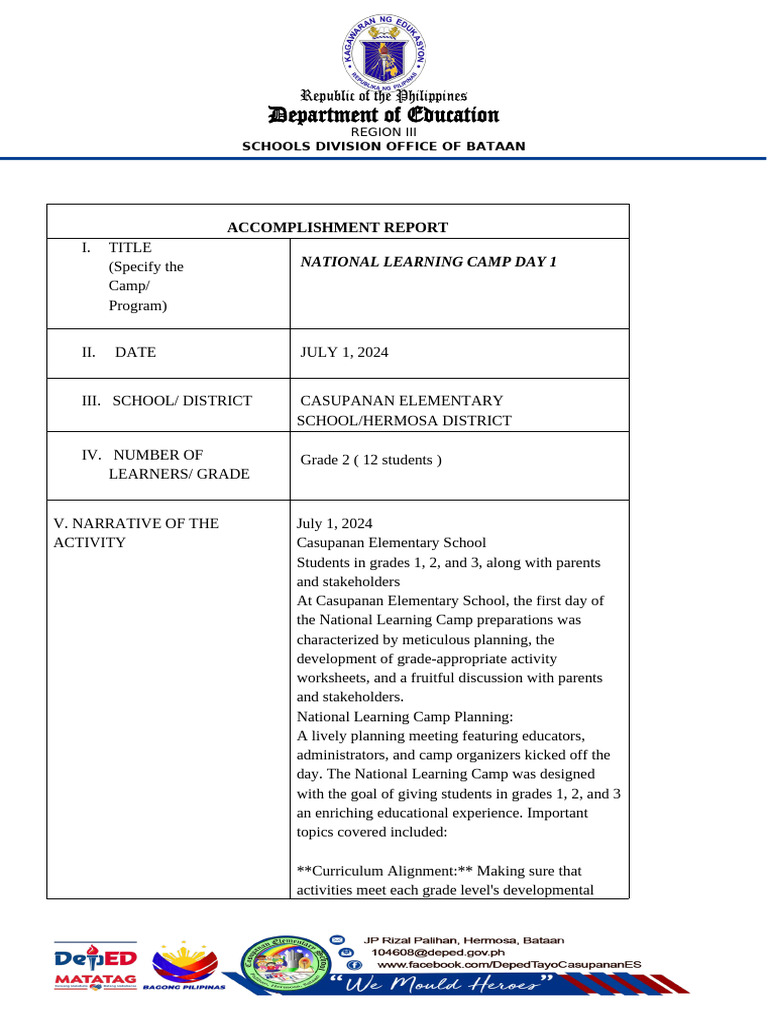 Accomplishment Report Template | PDF