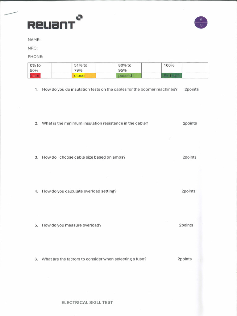 Electrical Department Aptitude Test | PDF