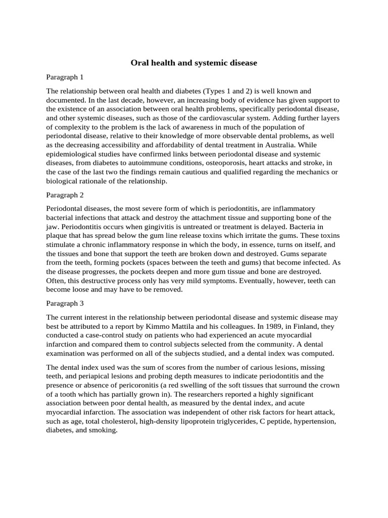 Oral Health and Systemic Disease - Reading - S3-1 | PDF