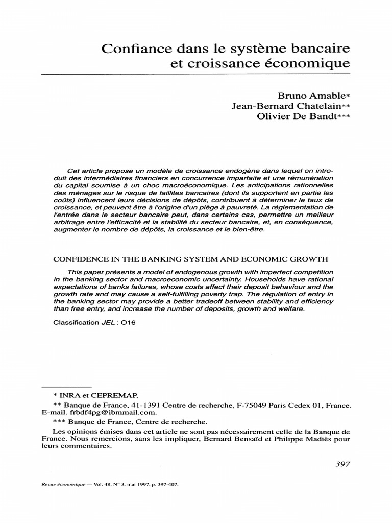Confiance Dans Le Systeme Bancaire Et CR | PDF