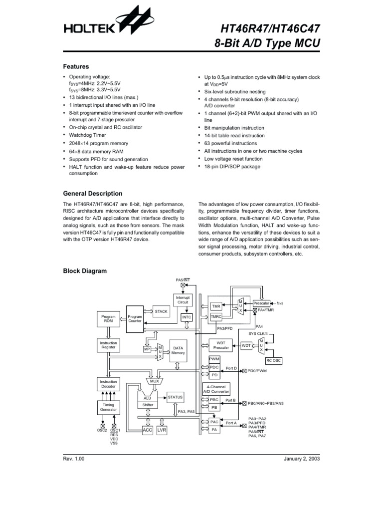 Datasheet HT46C47 | PDF