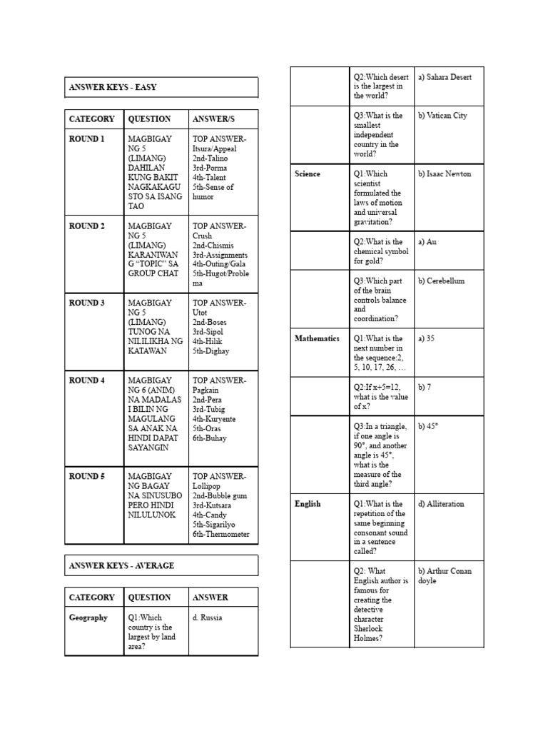 Modified Quiz Bee Q and A | PDF