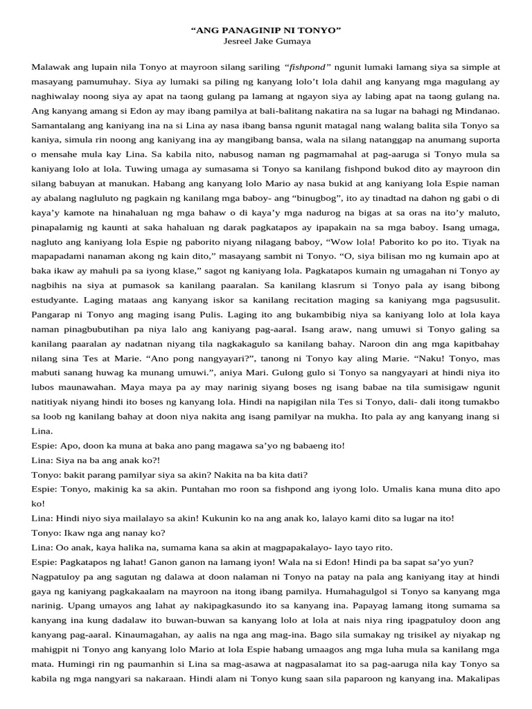 Malawak Ang Lupain Nila Tonyo at Mayroon Silang Sariling | PDF