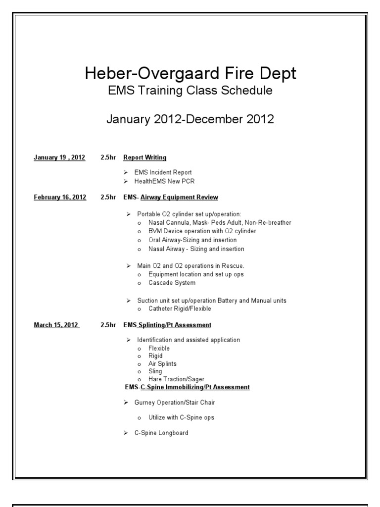 2012 EMS Training Schedule | PDF | Emergency Medical Services | First Aid