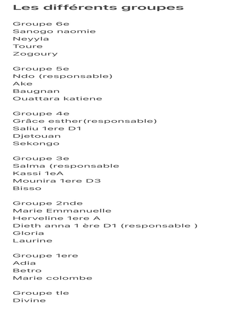 Les différents groupes | PDF