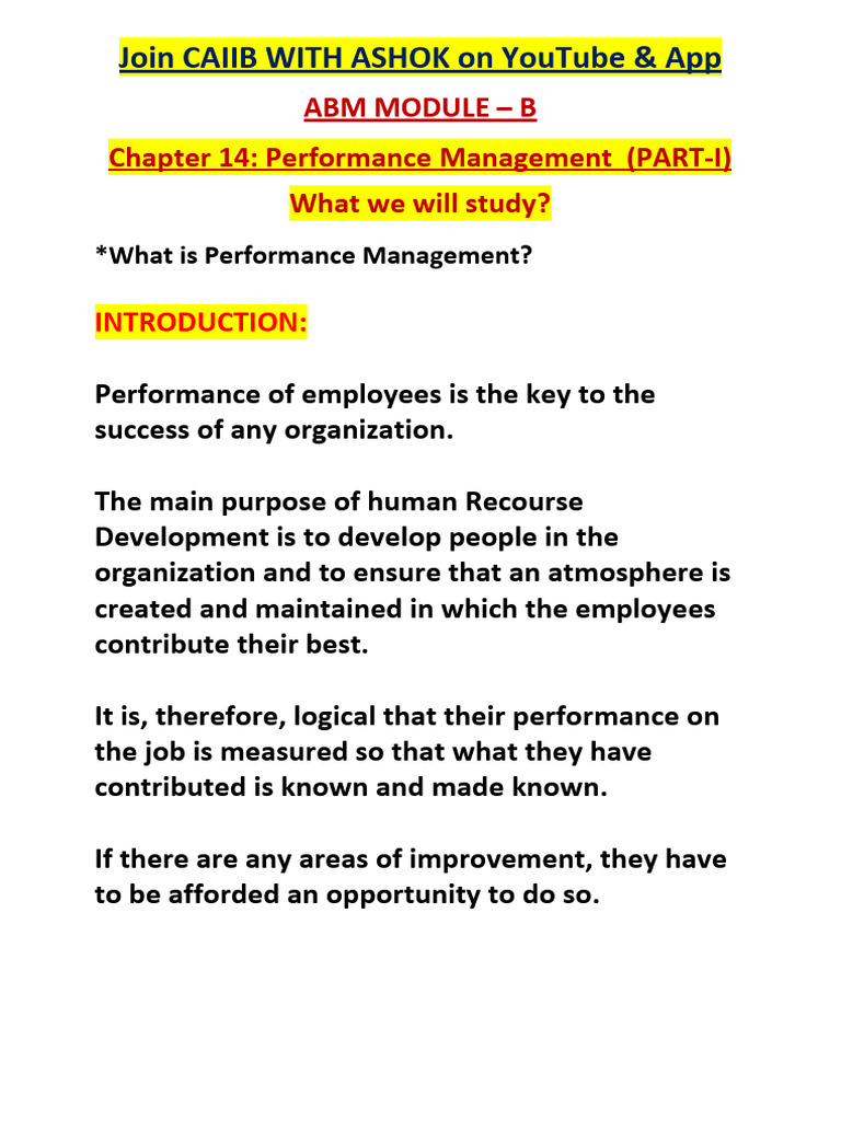Join Caiib With Ashok On Youtube & App: Abm Module B Chapter 14: Performance Management (Part-I ...