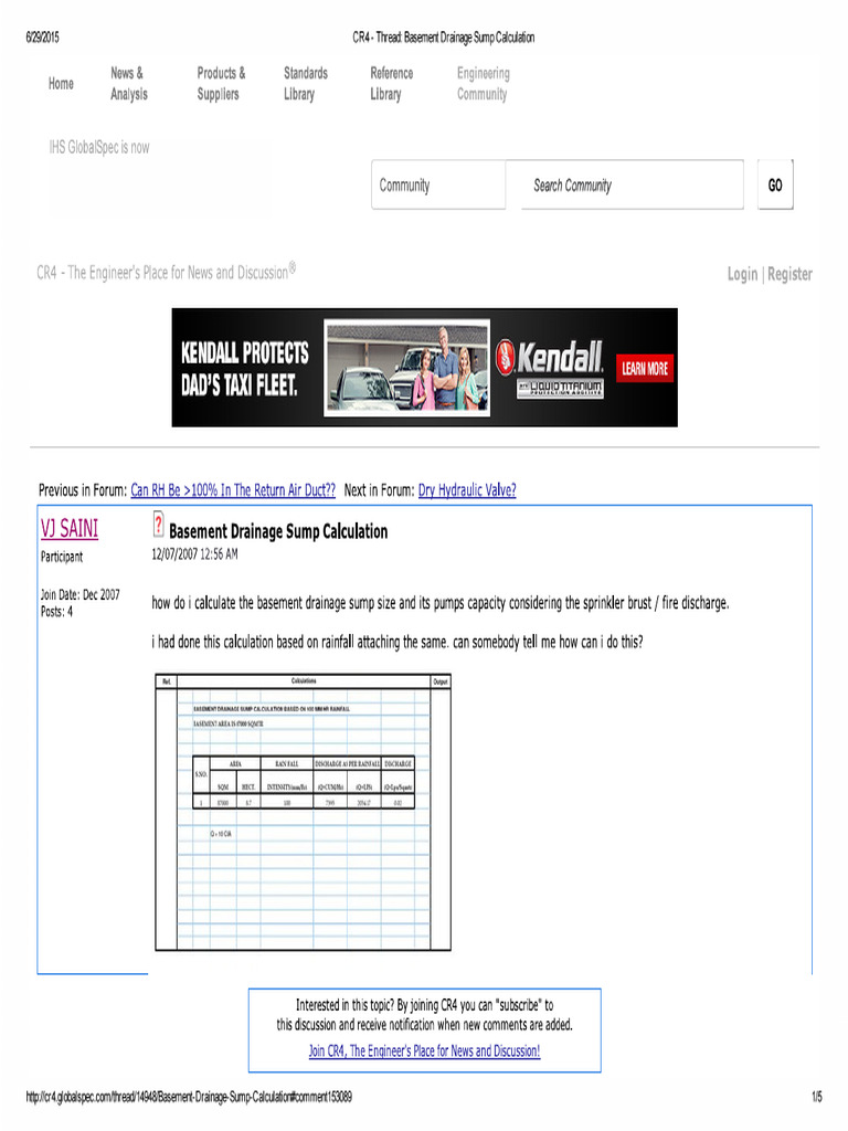 CR4 - Thread - Basement Drainage Sump Calculation | PDF