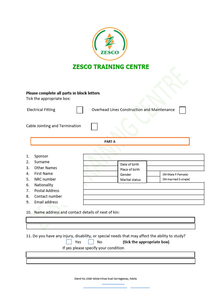 Zesco Training Center Application Form 2024 Craft Certificate Programs ...