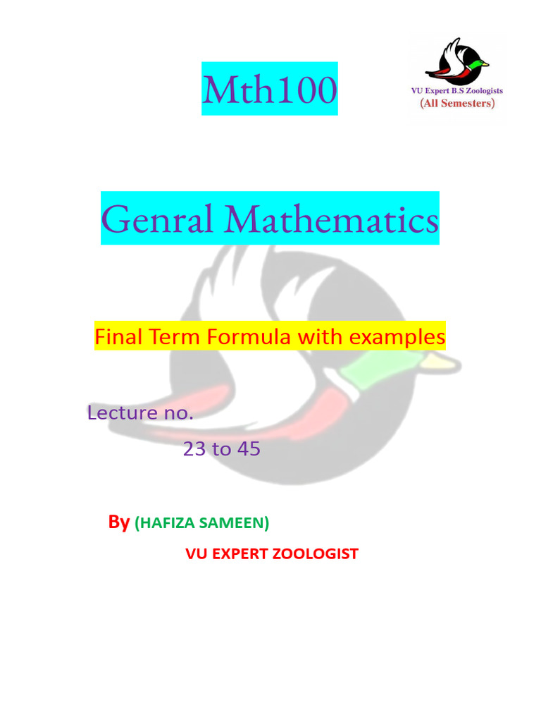 Mth100 All Final Term Formula With Examples by Hafiza Sameen. VU Expert ...