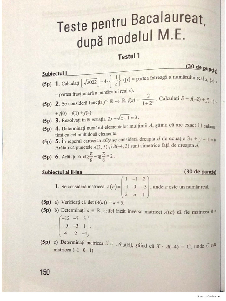 Teste Bac Mate Culegere Paralela 45 2024 | PDF