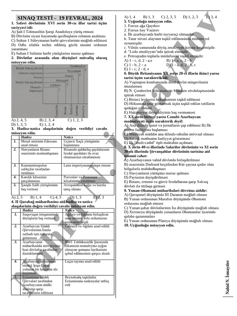 #SINAQ TESTİ - 19 Fevral, 2024 | PDF