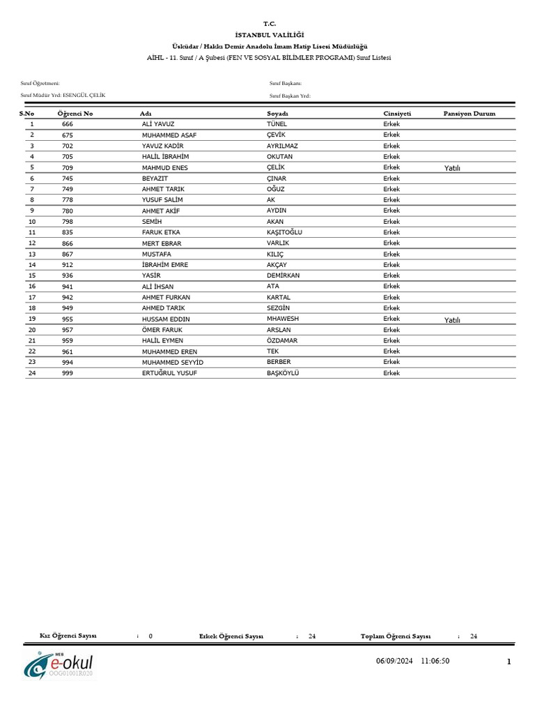 11 Sınıf Listesi 24-25 PDF | PDF