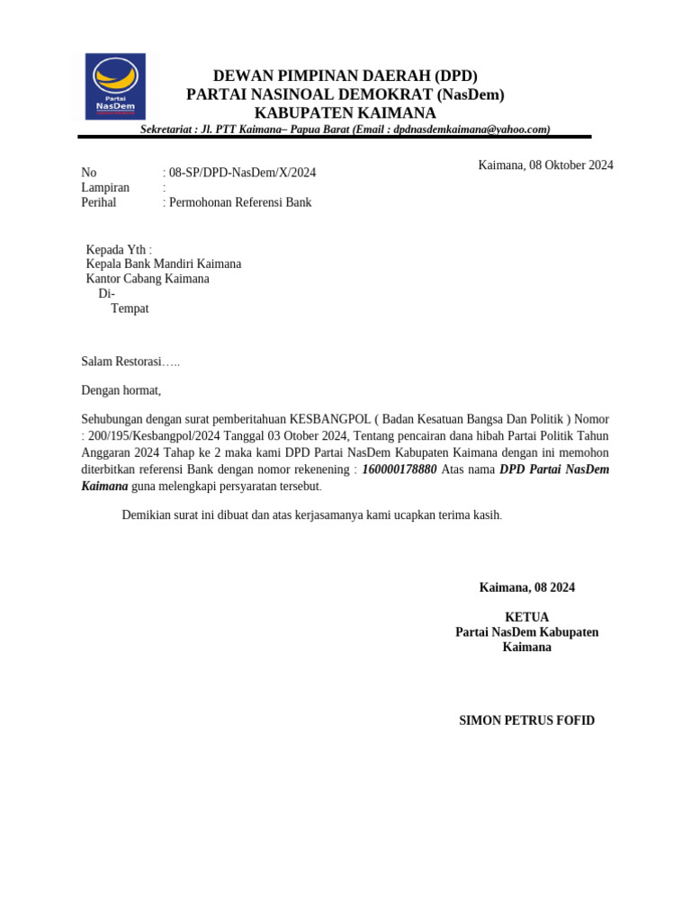 Permohonan Referensi Bank | PDF