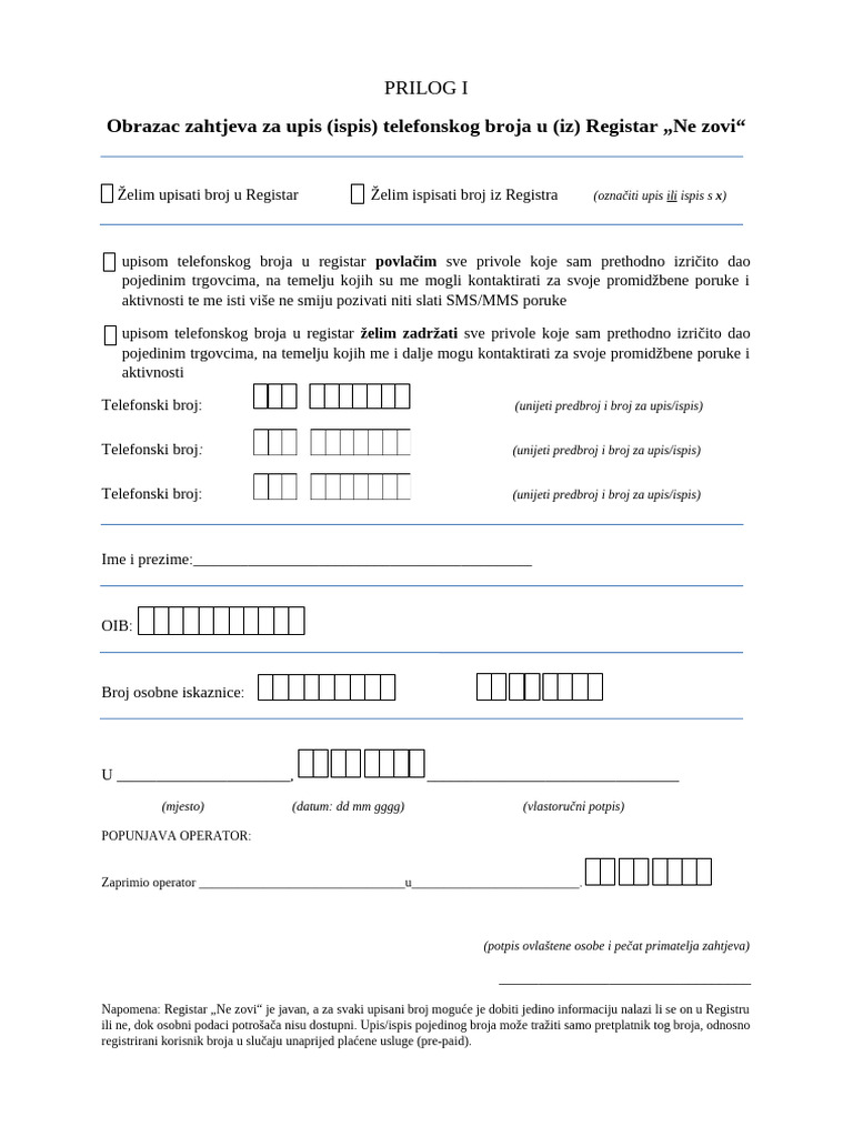 Obrazac Ne Zovi | PDF | Finance & Money Management