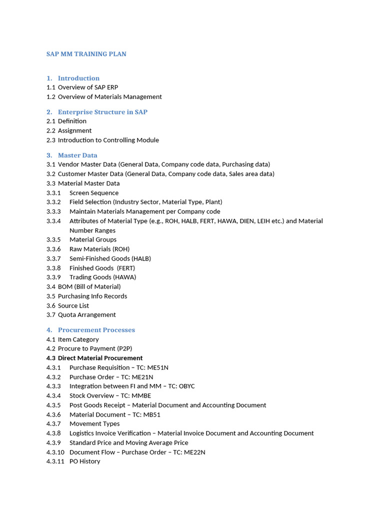 SAP MM Training Plan | PDF